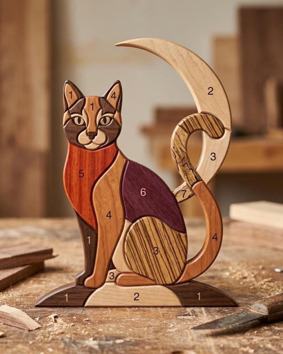 Cat Moon Intarsia Pattern PDF, Scroll Saw Pattern, Cat Wall Art ...