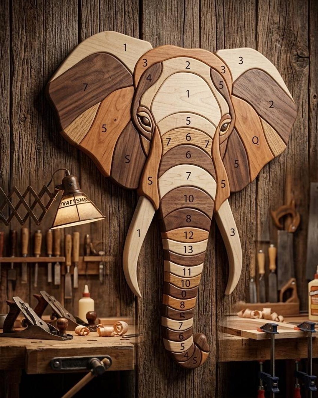 Elephant Head Intarsia Pattern PDF, African Wildlife Wood Art, Safari ...