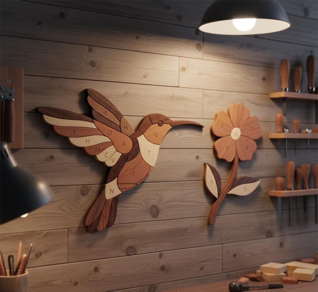 Hummingbird Intarsia Pattern | Scroll Saw Woodworking Template | Bird ...
