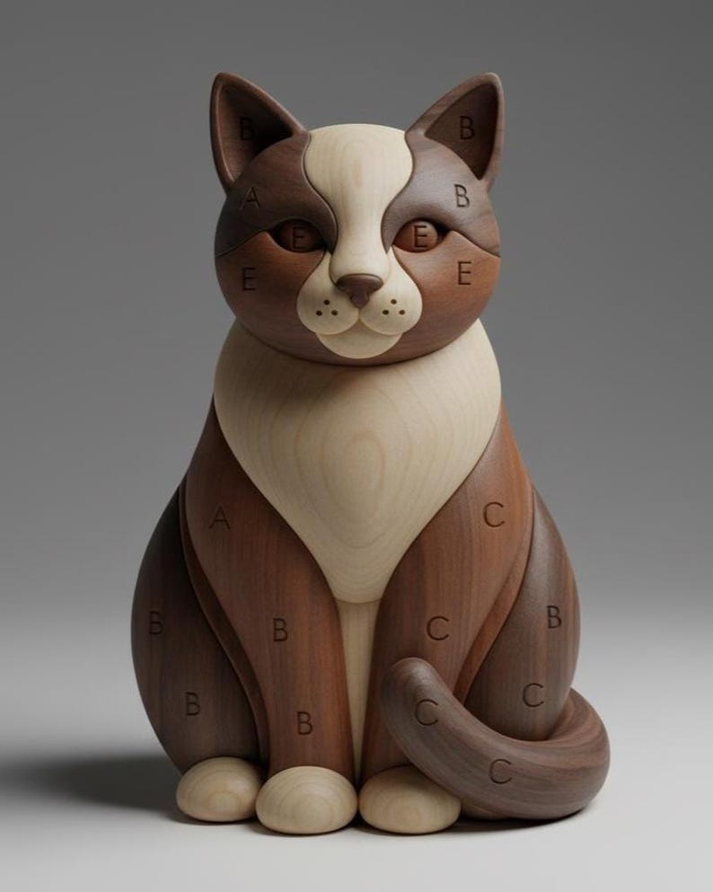 Sitting Cat Intarsia Pattern | Scroll Saw Woodworking Template (digital ...