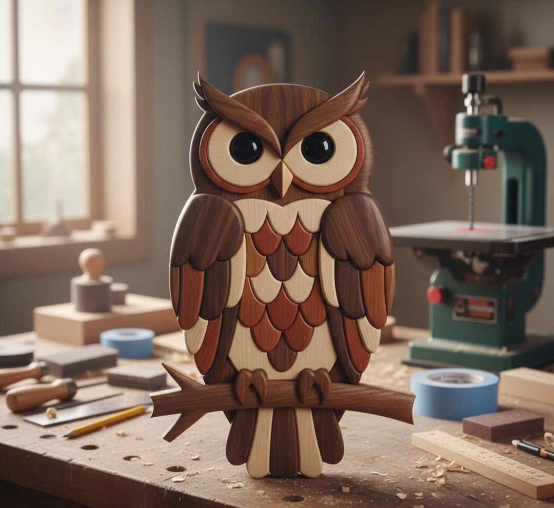 Owl Intarsia Pattern PDF, Scroll Saw Owl Pattern, Wooden Owl Wall Art ...