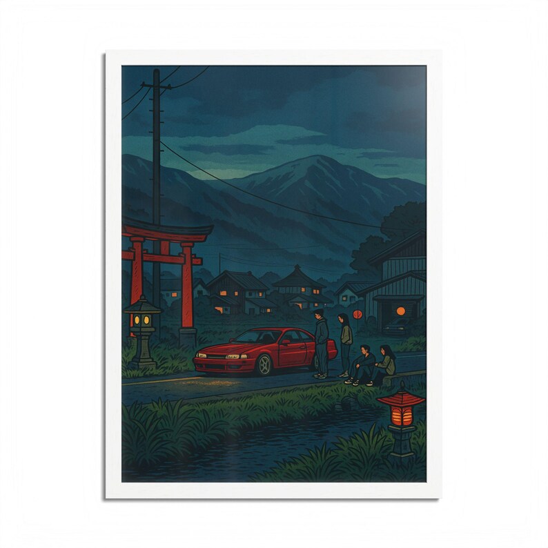 Japanese Car Culture Poster: Red JDM Car Wall Art, Torii Gate and ...