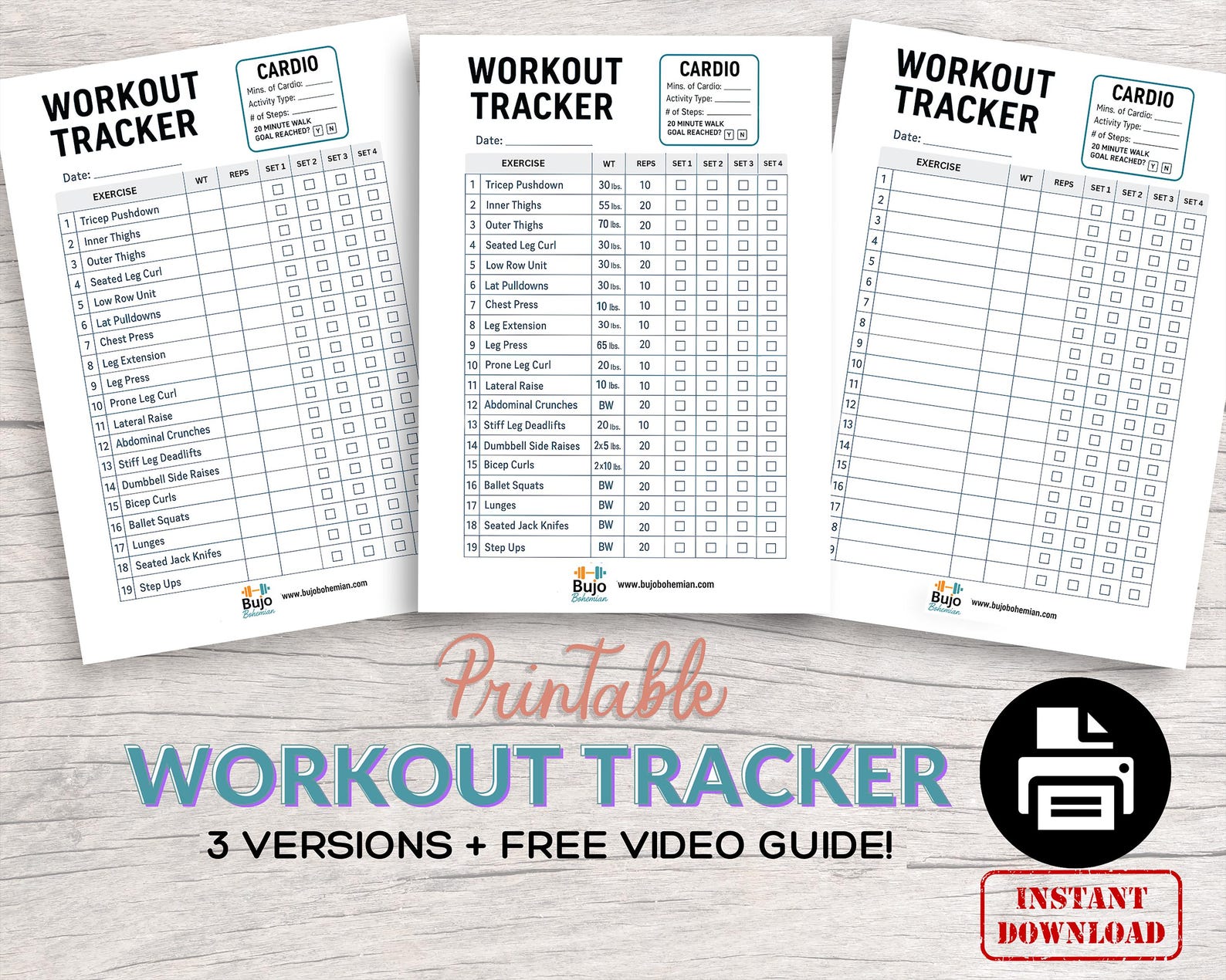 Printable Workout Tracker | Personal Trainer Designed Fitness Routine ...