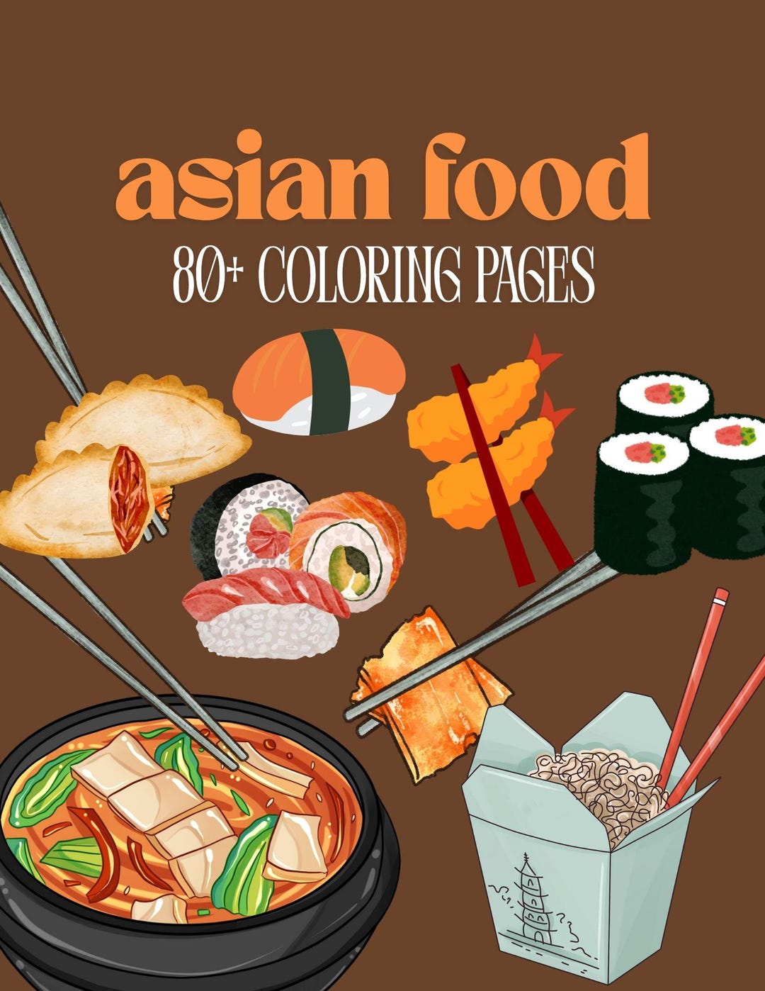 Asian Food Coloring Book PDF | Sushi, Ramen, Dumplings & Desserts ...