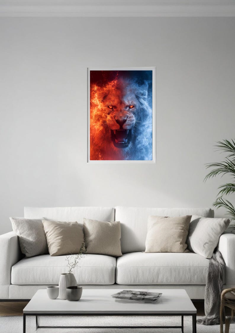 Elemental Fury - Lion Wall Art, Lion Poster, Lion Digital Art, Fire and ...