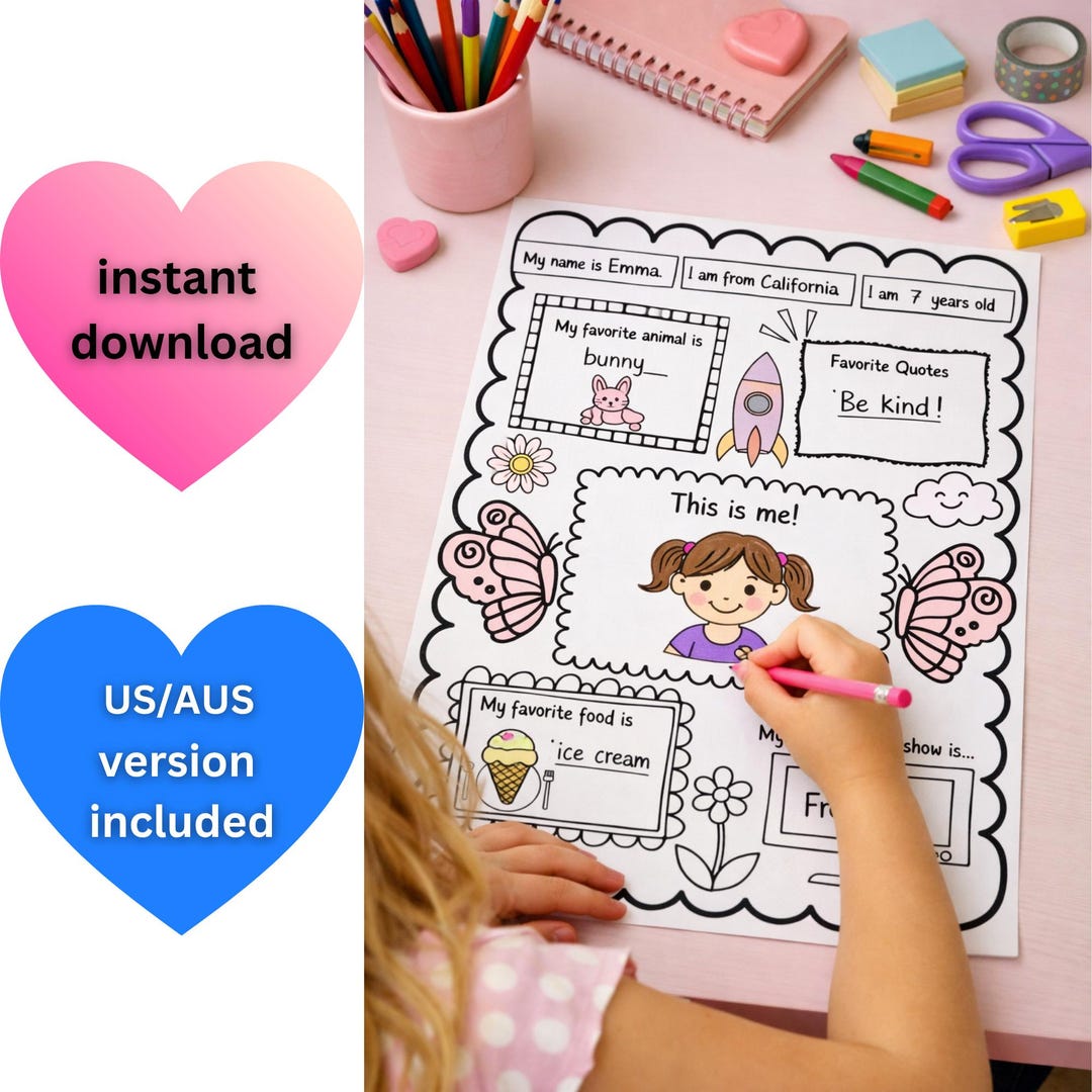 All About Me Worksheet for Kids – Back to School Printable Activity ...