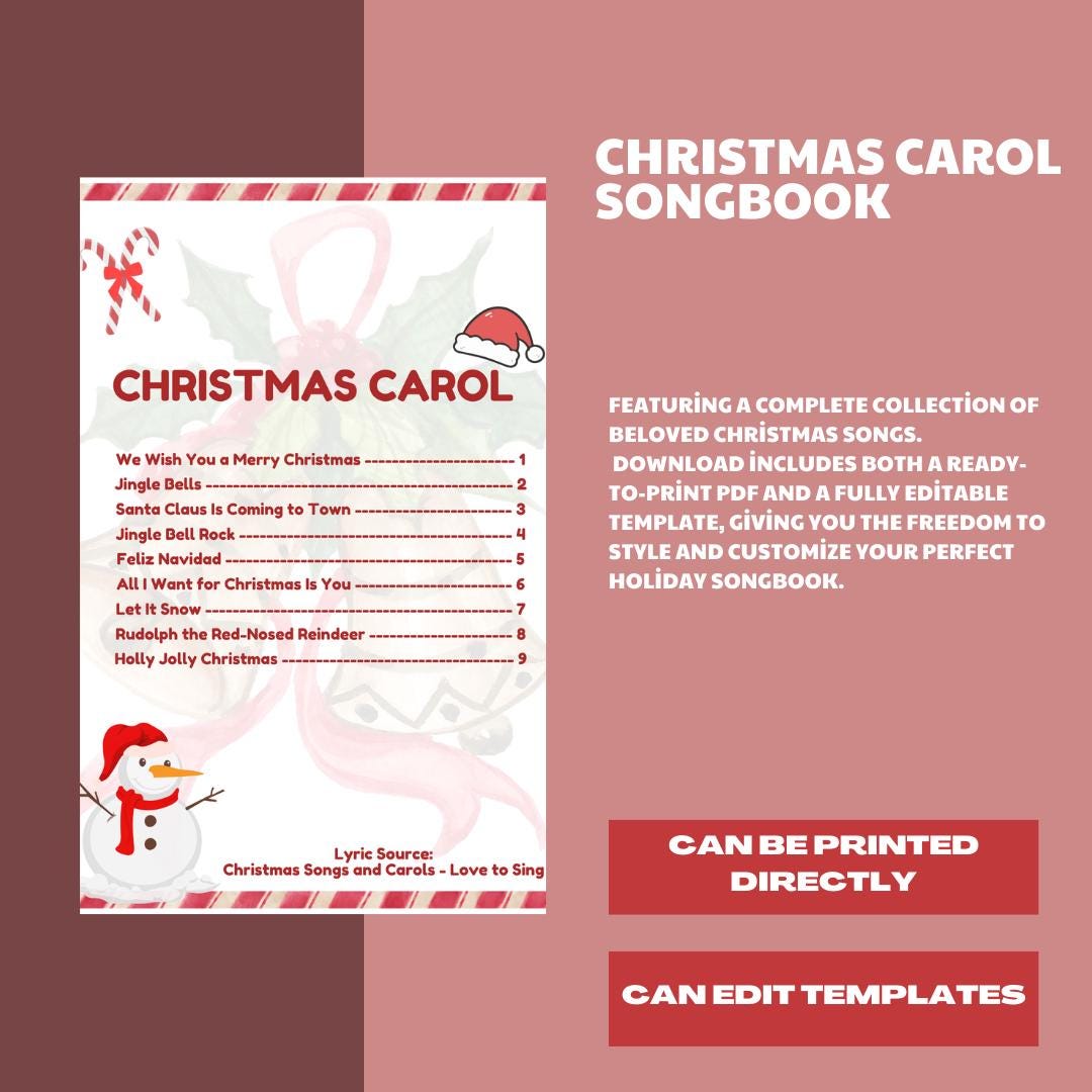 Christmas Carol Songbook: Print-ready & Editable (digital Download) - Etsy