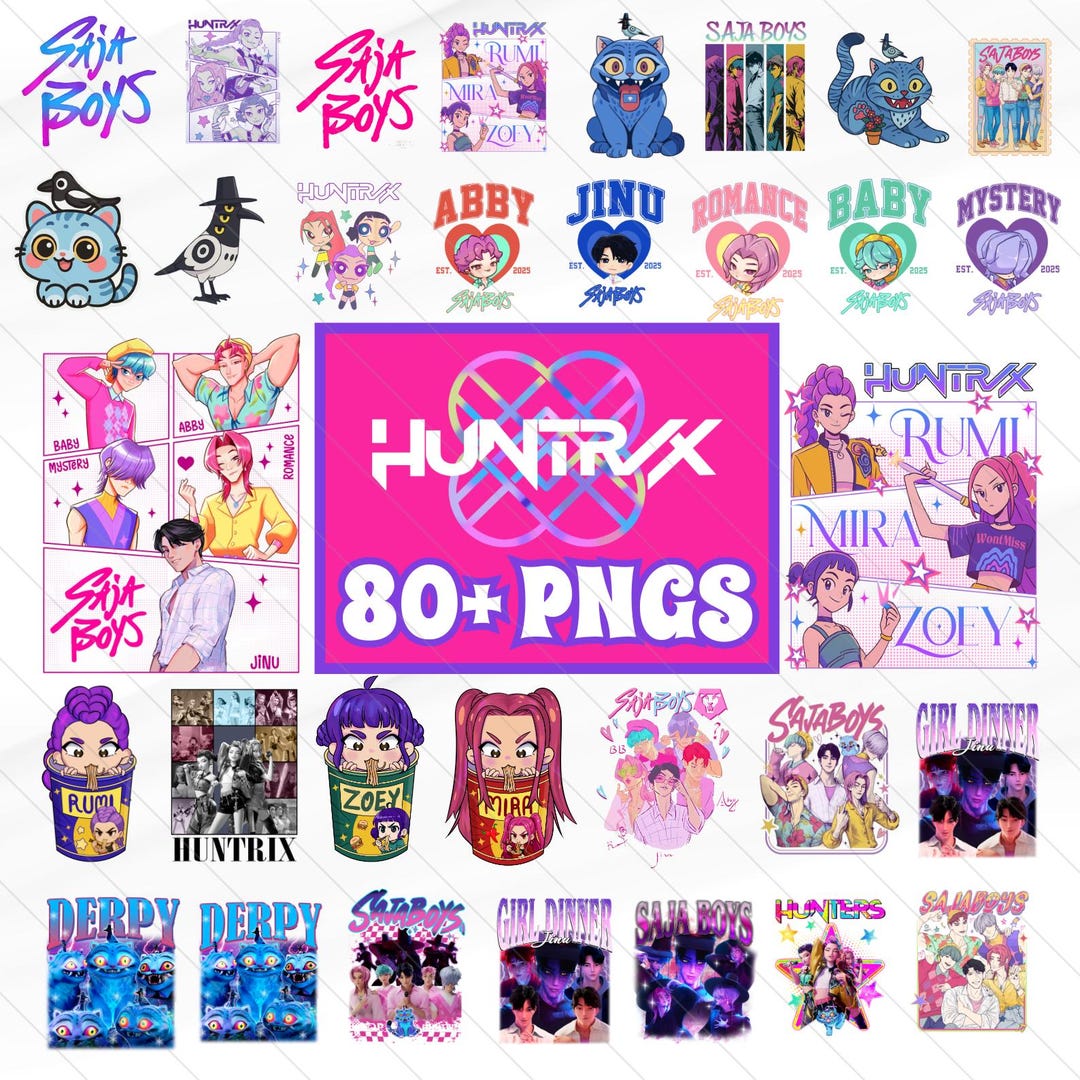 Huntrix Kpop Demon Hunters Png Bundle, Kpop Idol Group Png Design, Girl ...