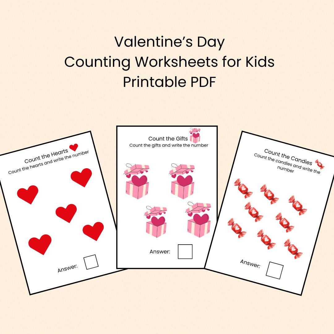 Valentine’s Day Counting Worksheets for Kids | Valentine Count & Find ...