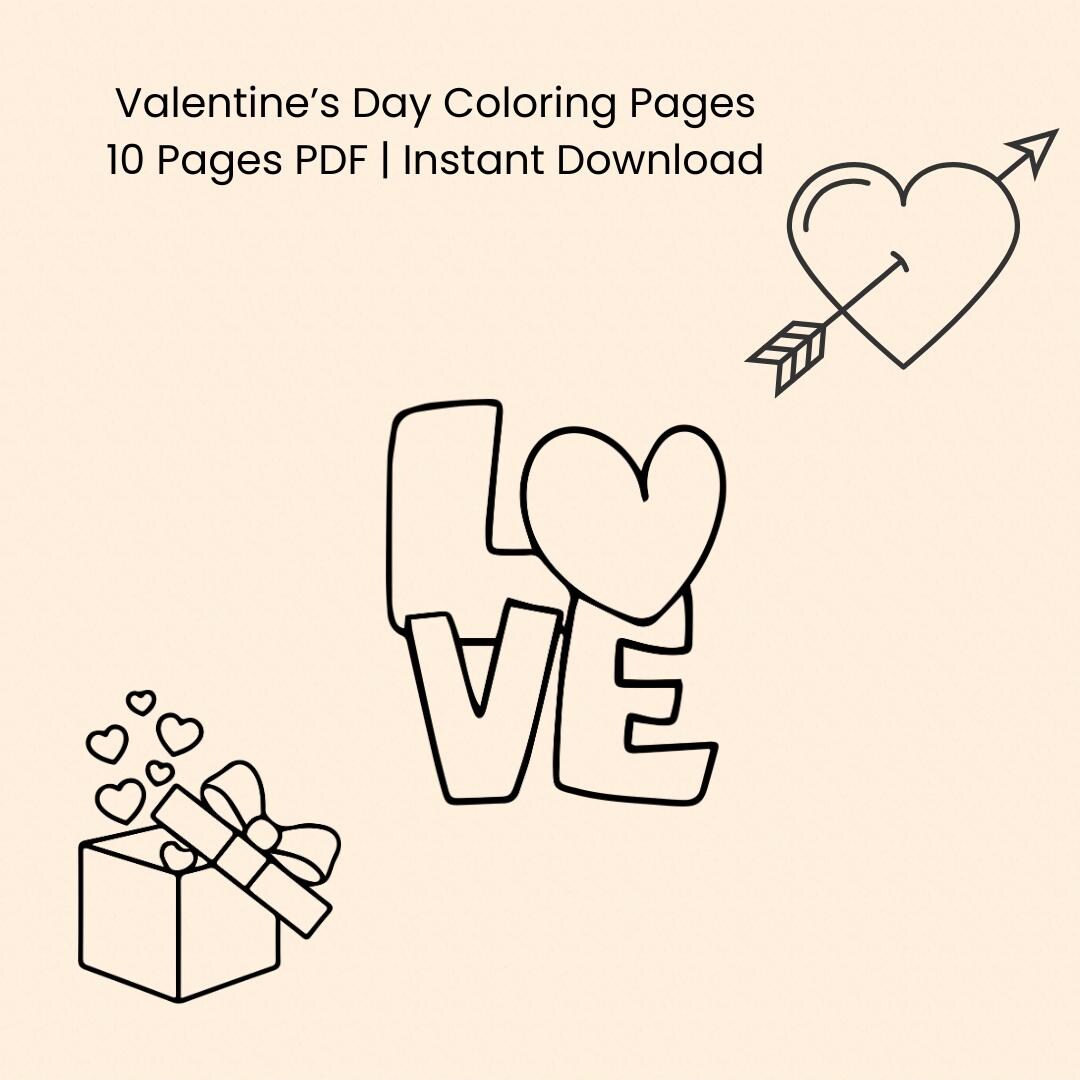 Valentine's Day Coloring Pages for Kids, Hearts, Teddy Bears (10 Pages ...