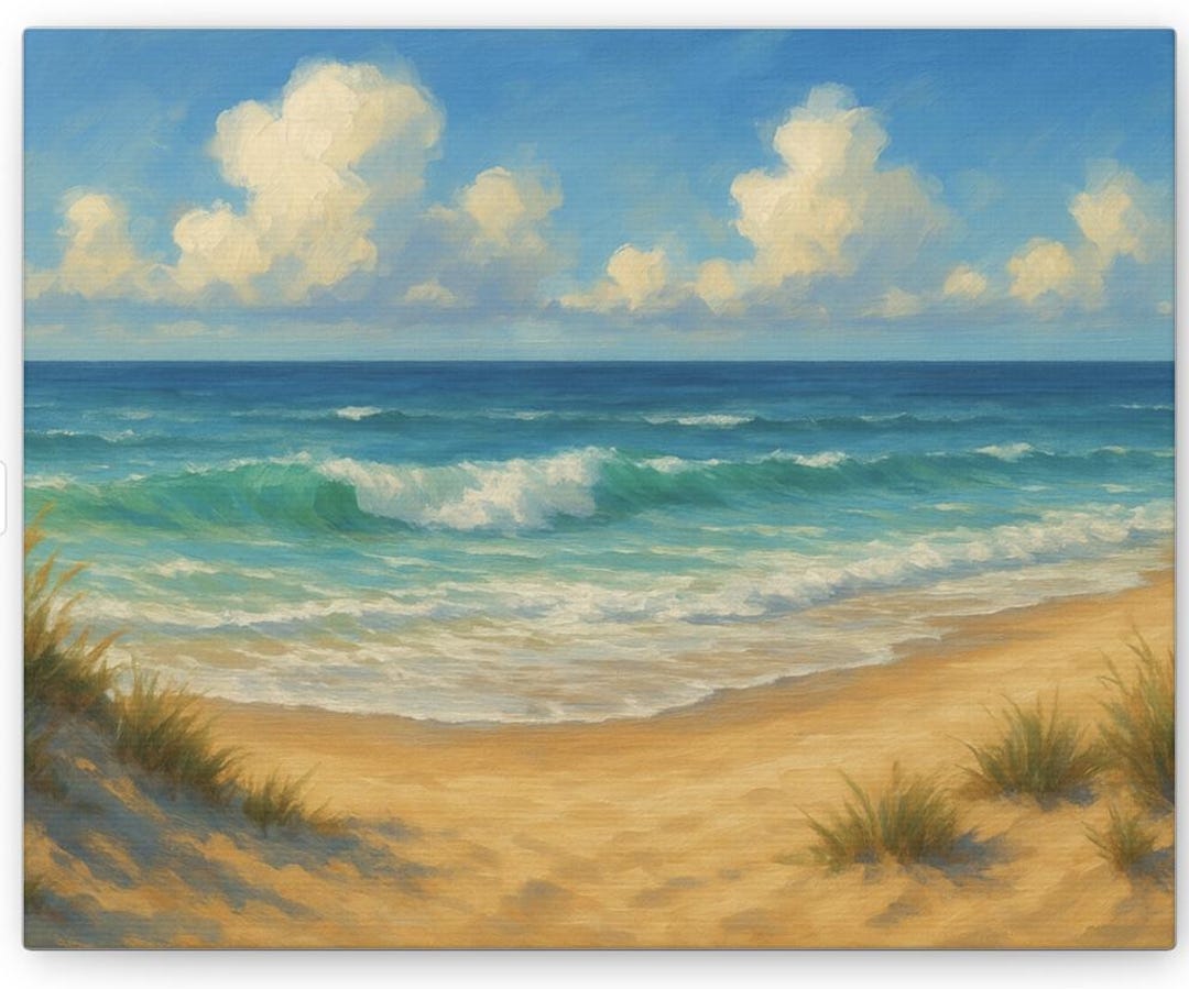 Coastal Beach Scene Art Print: Calming Ocean Waves Landscape (digital ...