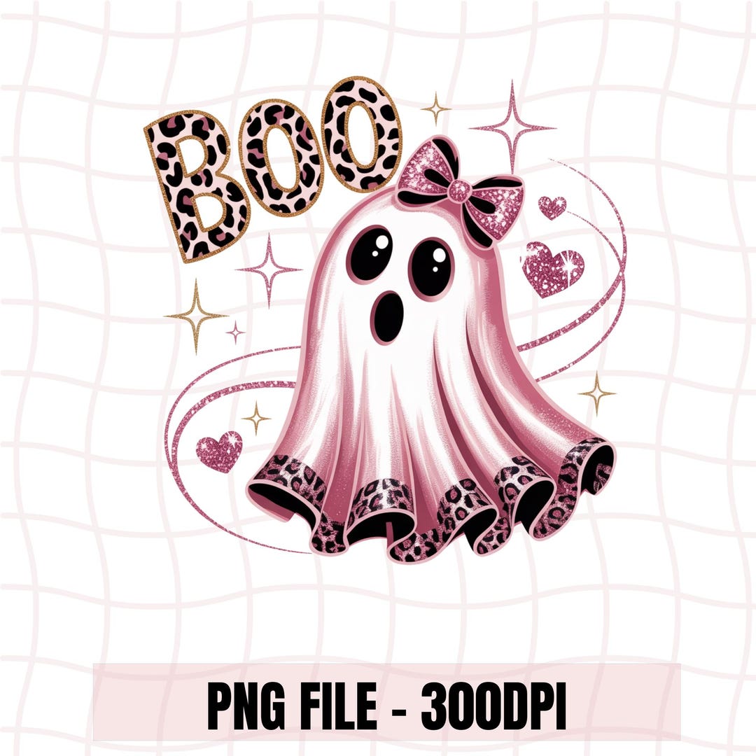Preppy Ghost Boo PNG, Leopard Ghost Halloween PNG, Cute Spooky Coquette ...