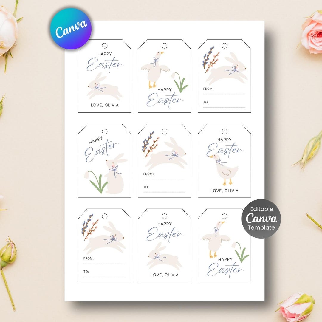 Editable Easter Gift Tags, Bunny and Duckling Designs (digital Download ...