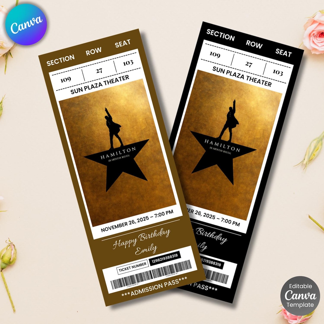 Editable Hamilton Broadway Ticket Template, Personalized Keepsake ...