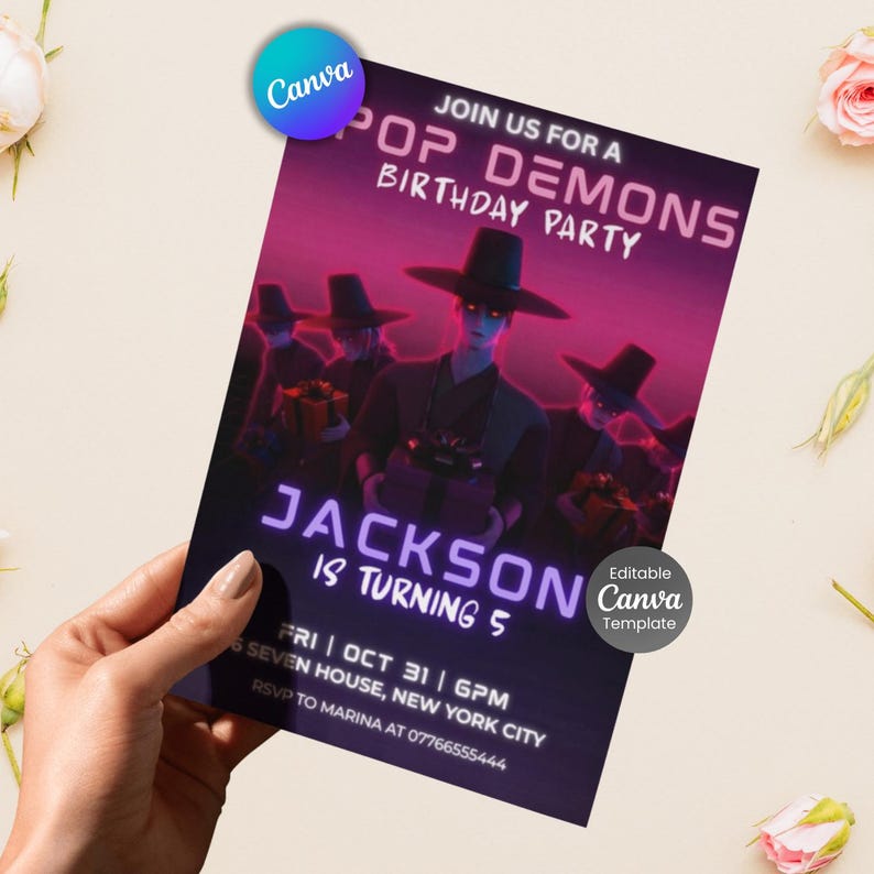 Kpop Demon Hunters Birthday Party Invitation Template, Demon Saja Boys ...