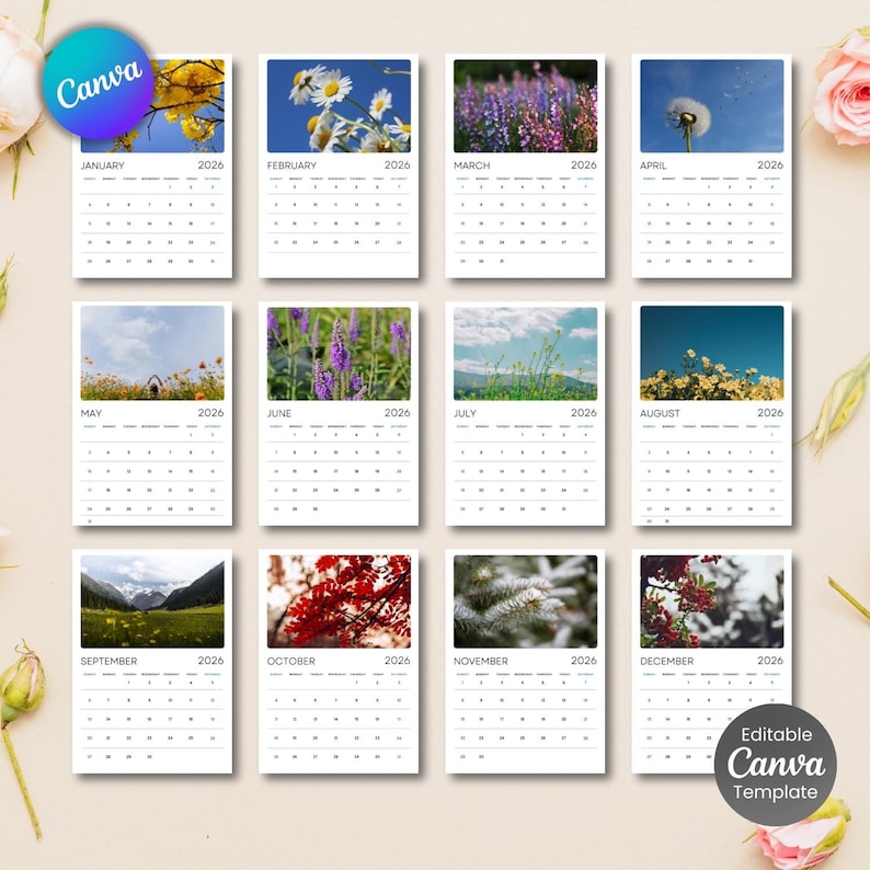 2026 Calendar Template With Photos, Editable Canva Template, Custom ...