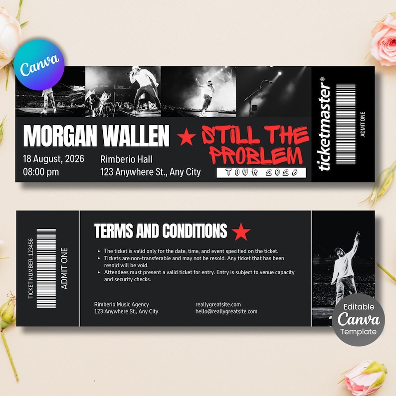 Morgan Wallen Tour Ticket Template, Editable Concert Ticket (digital ...