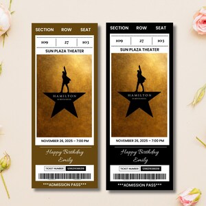 Editable Hamilton Broadway Ticket Template, Personalized Keepsake ...