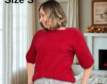 Handmade Angora Sweate | Red Short Sleeve Knit T-shirt - Etsy