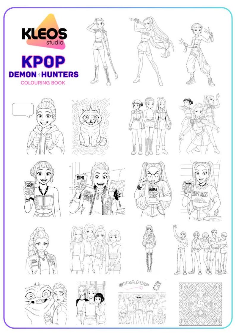 K-pop Demon Hunters Colouring Book, 20 Pages, High Quality Printable ...