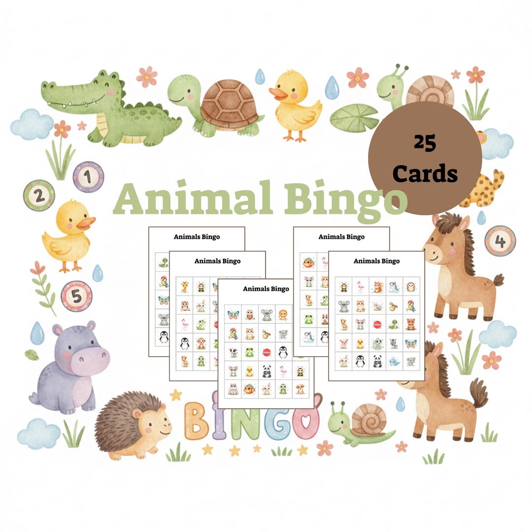 Animals Bingo for Kids | Cute Animal Bingo Game | Printable PDF | 25 ...