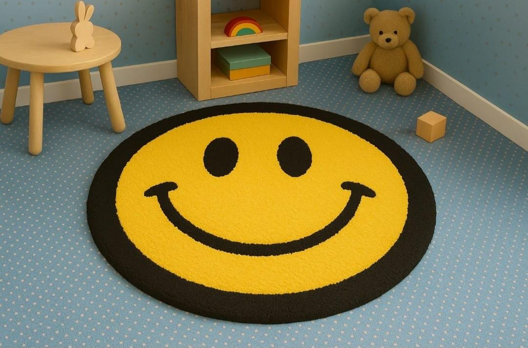 Smiley Face Round Rug – Cheerful Kids Room Carpet - Etsy