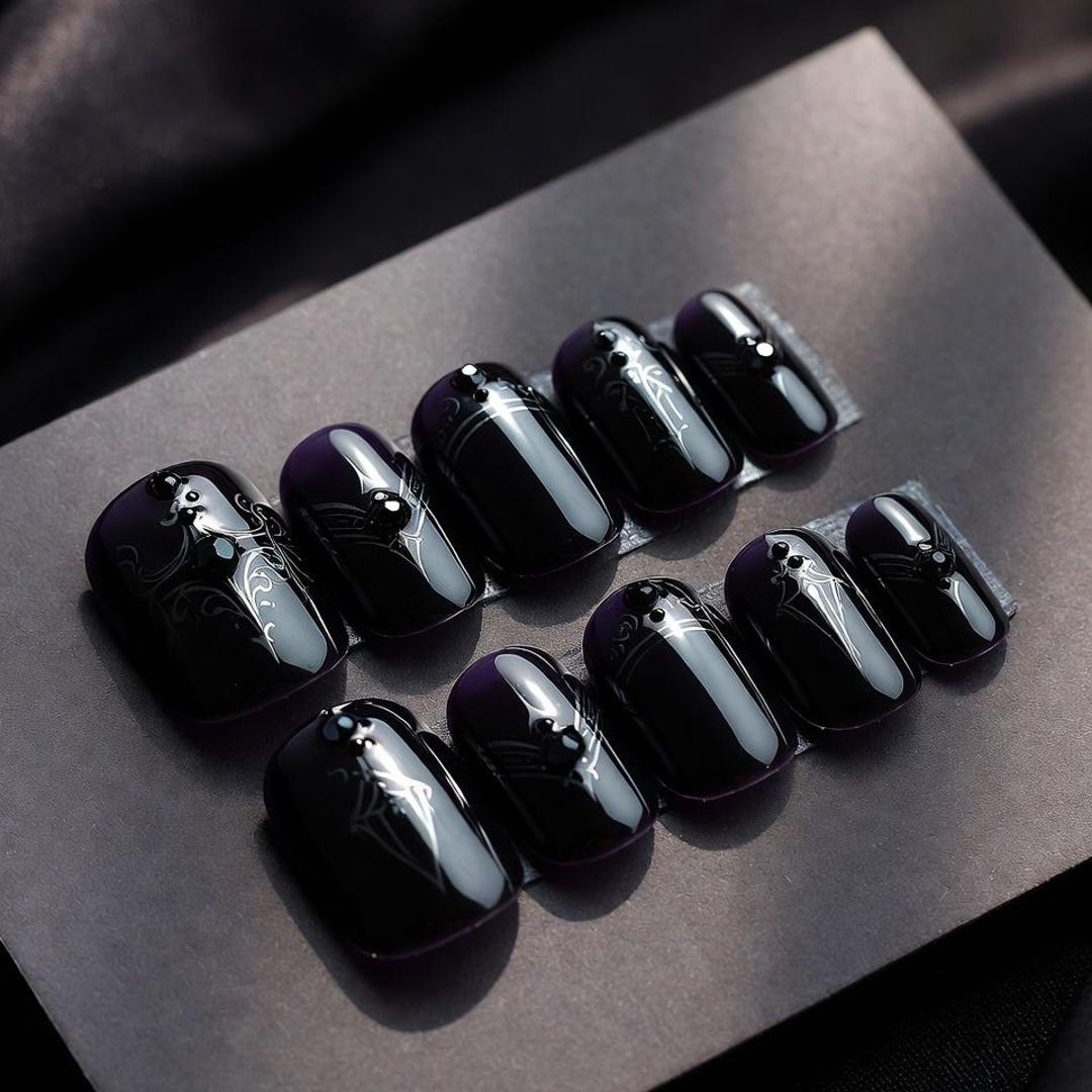 Deep Purple Mystic Press on Nails | Dark Gothic Gel Nails | Elegant ...