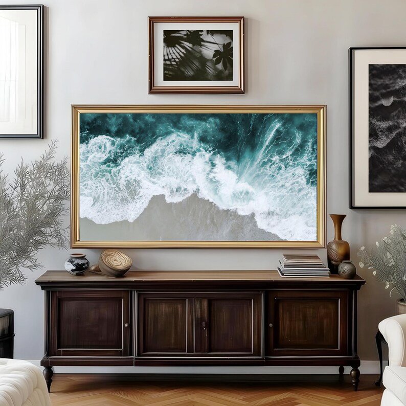 Ocean Waves Frame TV Art, Aerial Coastal Beach Scene (digital Download ...