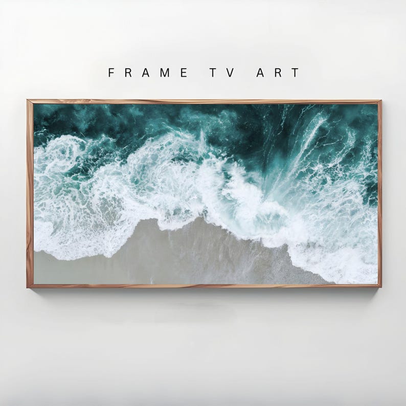 Ocean Waves Frame TV Art, Aerial Coastal Beach Scene (digital Download ...