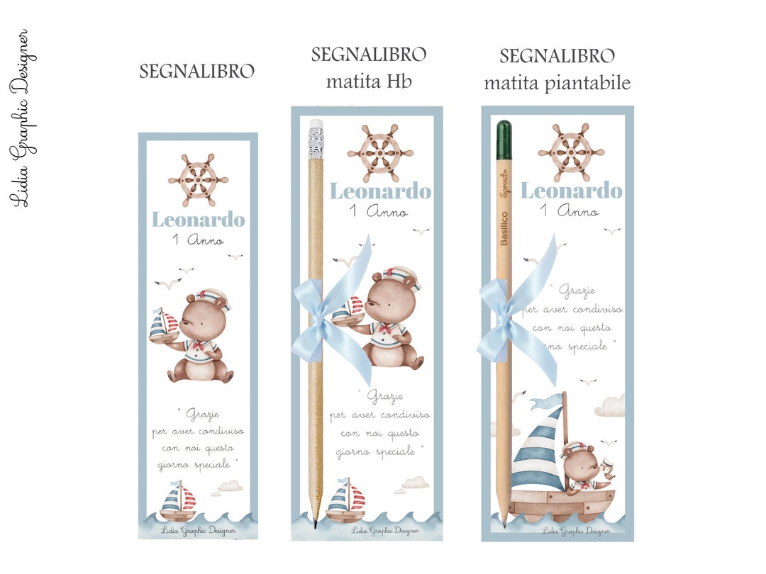 SAILOR BEAR Bookmarks, Plantable Pencil, Baptism, Birth, Communion ...
