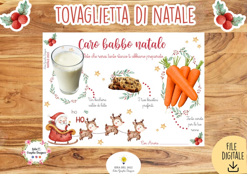 TOVAGLIETTA colazione con babbo natale, renna, polo nord, regalo natale ...