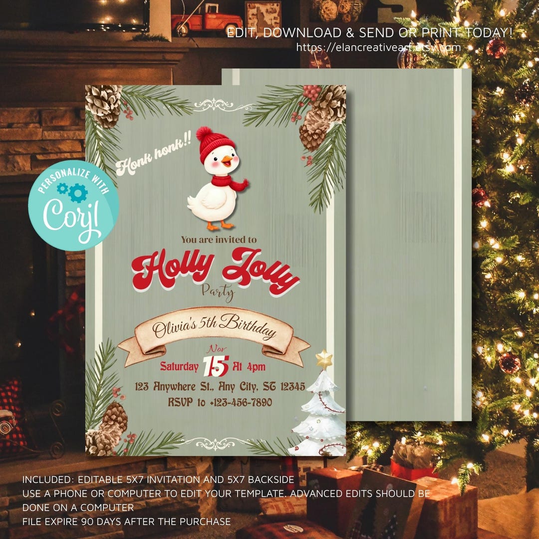 Holly Jolly Christmas Birthday Invitation: Editable Festive Card ...