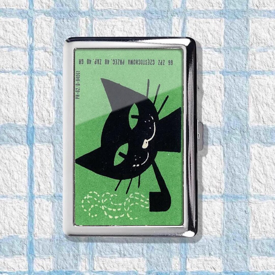 Vintage Smoking Cat Green Cigarette Case Art Deco Vintage Metal Joint ...