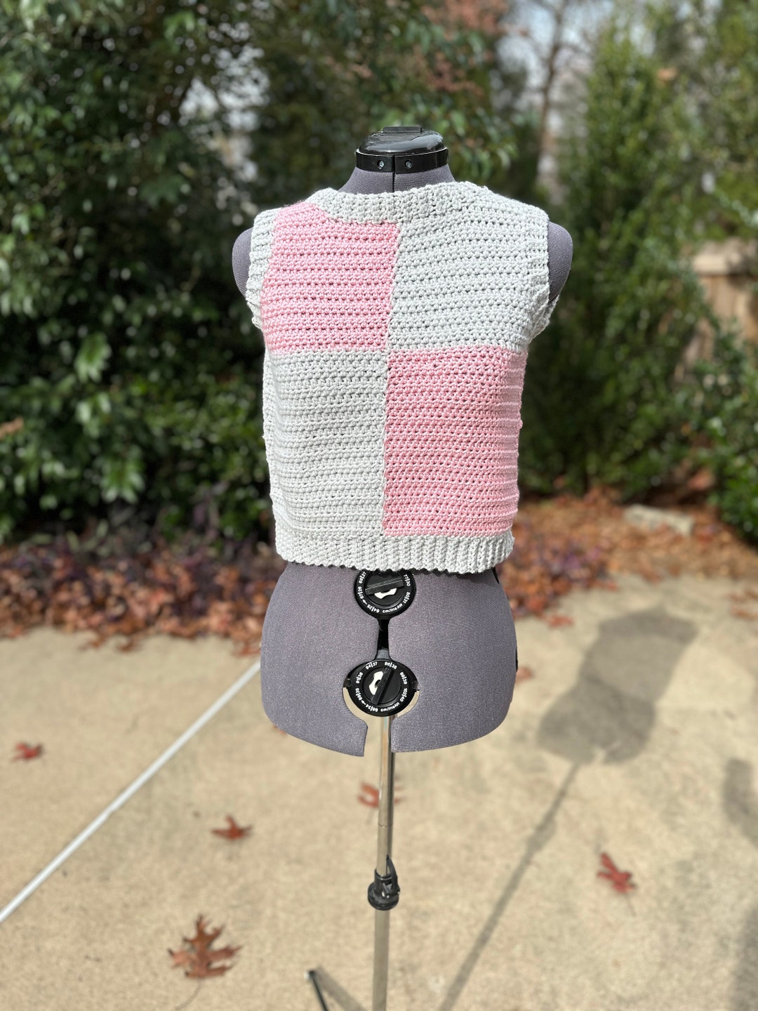 Women's Crochet Sweater Vest, Crochet Checkerboard Sweater Vest ...