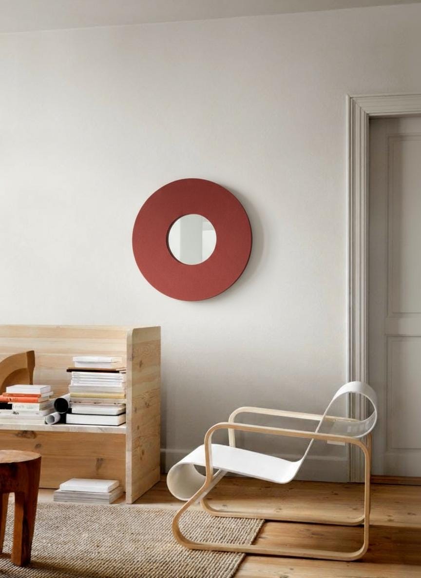 Unique Funky Round Terracotta Mirror, Vanity Accent Mirror, Mid-century ...