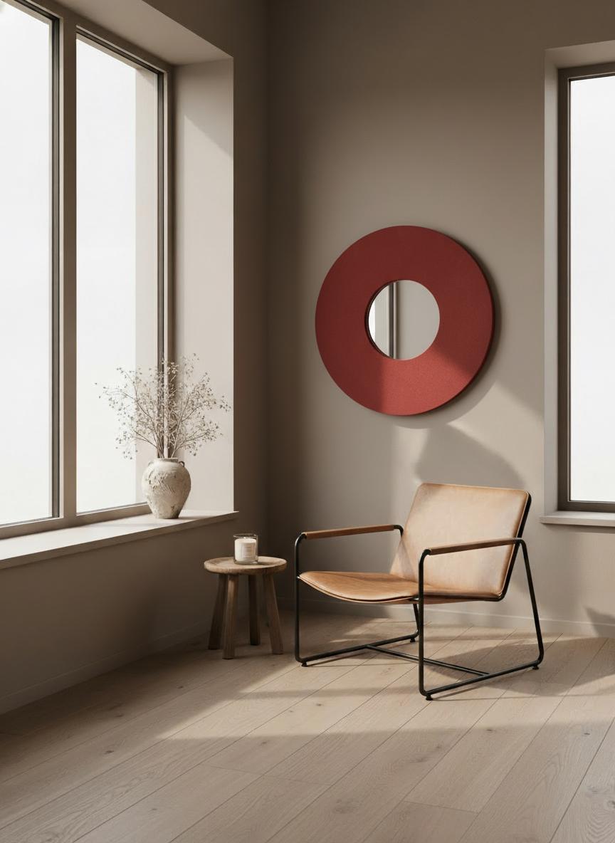 Unique Funky Round Terracotta Mirror, Vanity Accent Mirror, Mid-century ...