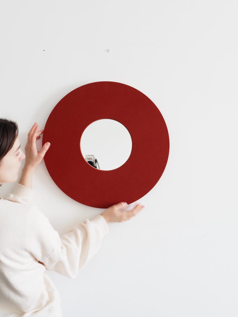 Unique Funky Round Terracotta Mirror, Vanity Accent Mirror, Mid-century ...