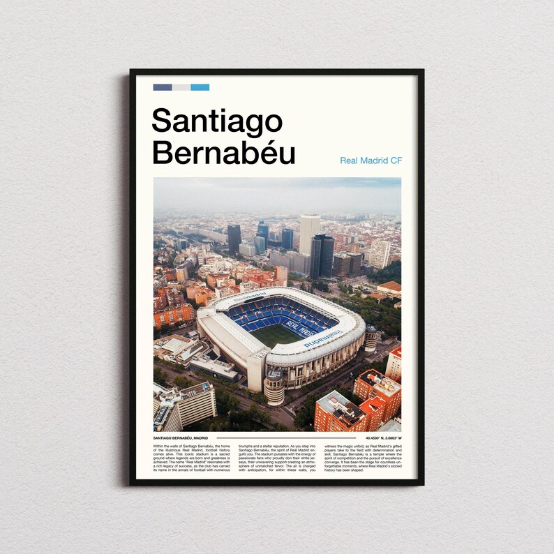 Real Madrid Stadium Poster, Santiago Bernabeu (minimalist Soccer Print ...