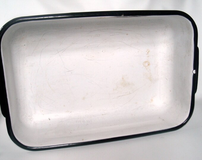 Large White Rectangular Enamelware Pan 15 X 10 - Etsy