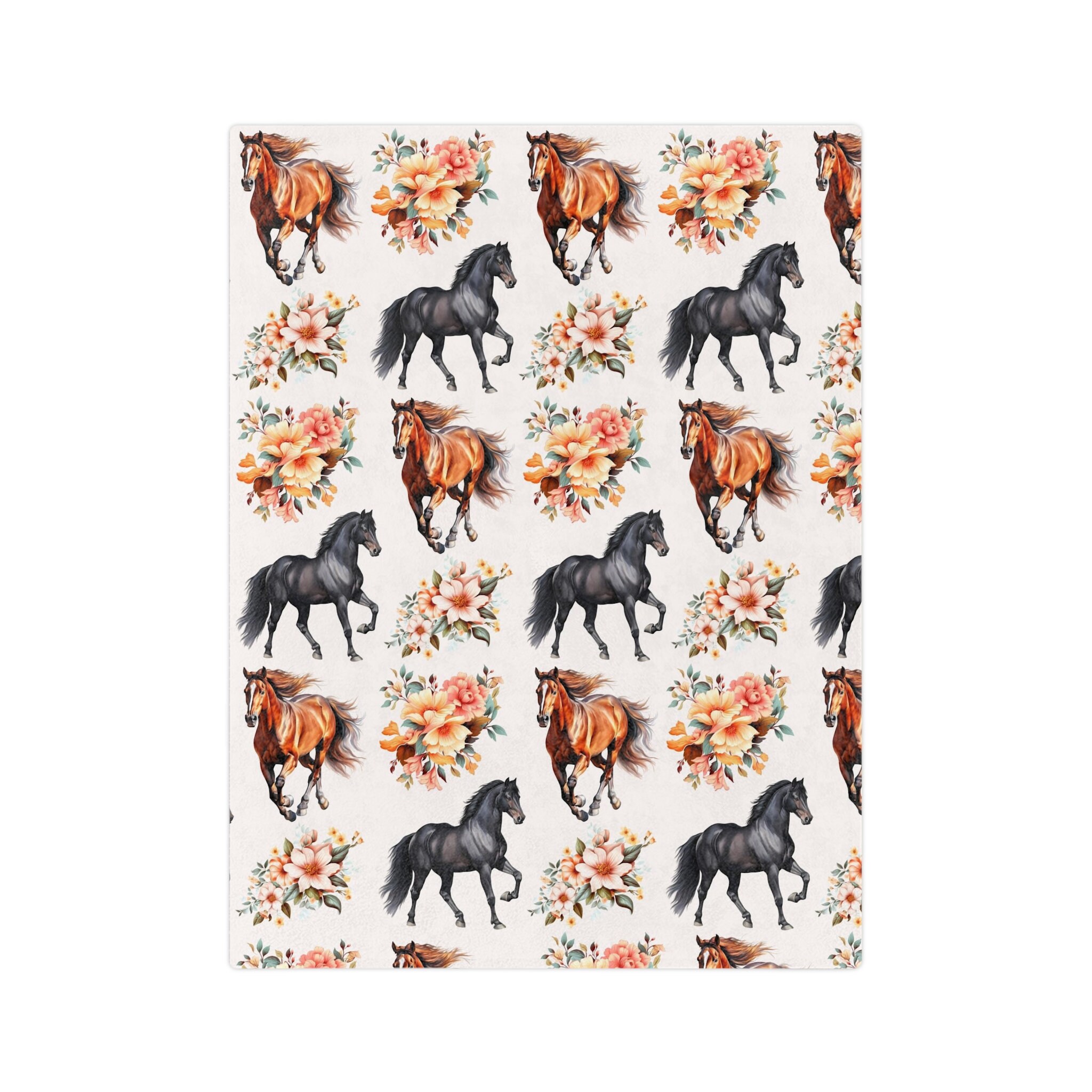 Horses Blanket, Horses and Flowers Blanket, Horses Velveteen Minky ...