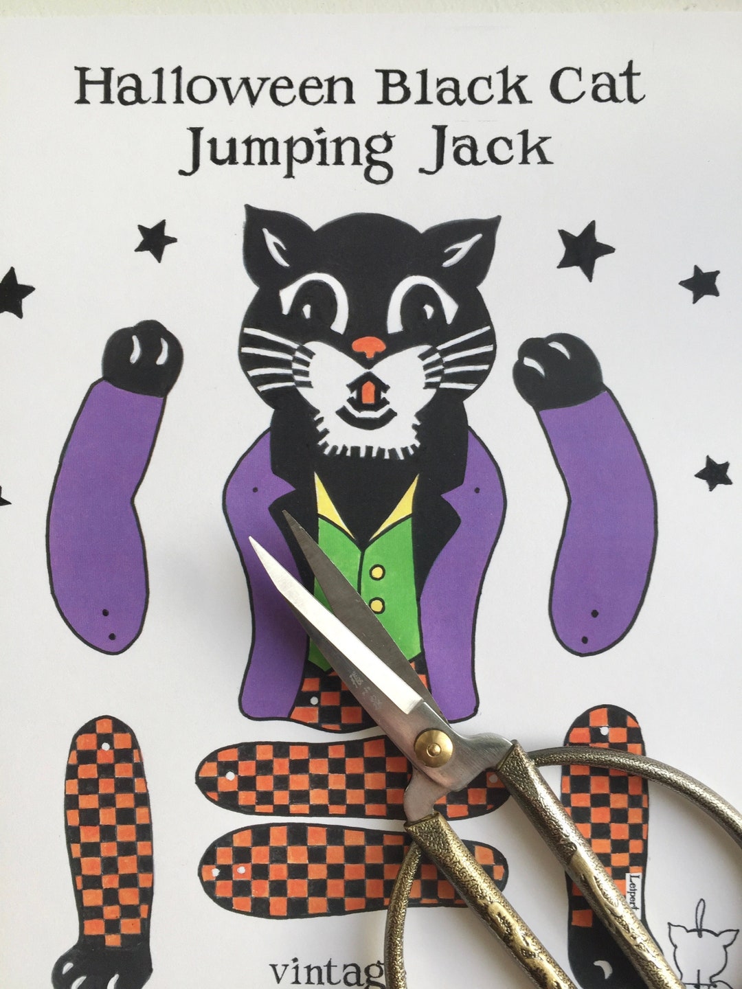 Digital Download Halloween Black Cat Jumping Jack Printable Paper Toy ...