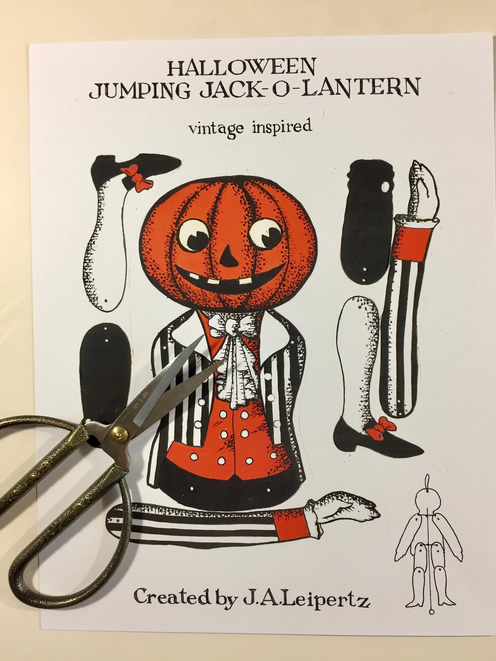 Retro Halloween Jumping Jack O Lantern Printable (digital Download) - Etsy
