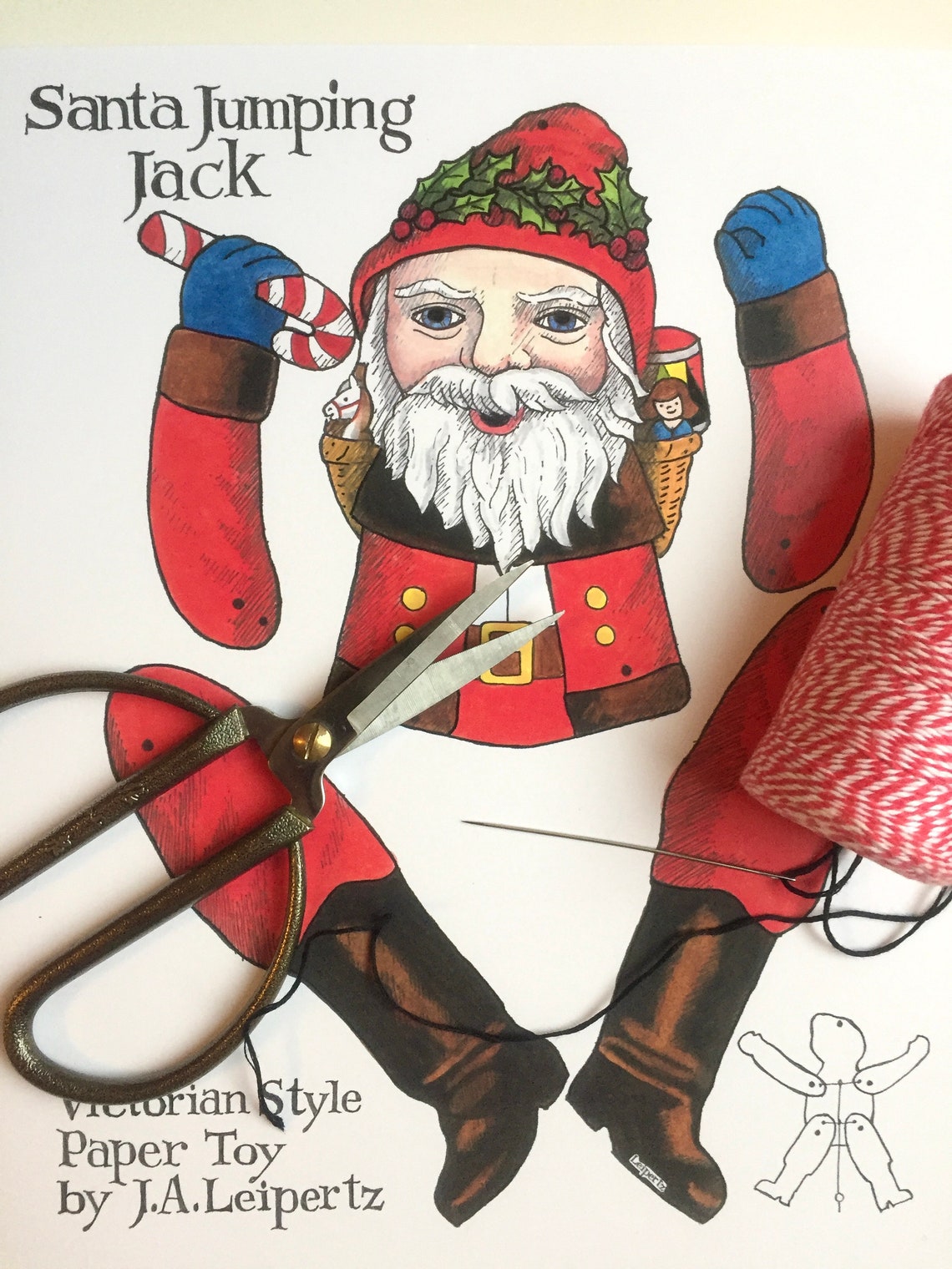 Digital Download Santa Jumping Jack Paper Toy DIY Printable Vintage ...