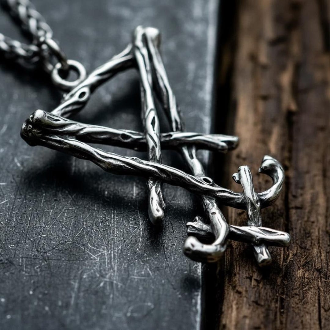 Textured Branch Sigil of Lucifer Necklace - Stainless Steel Occult ...