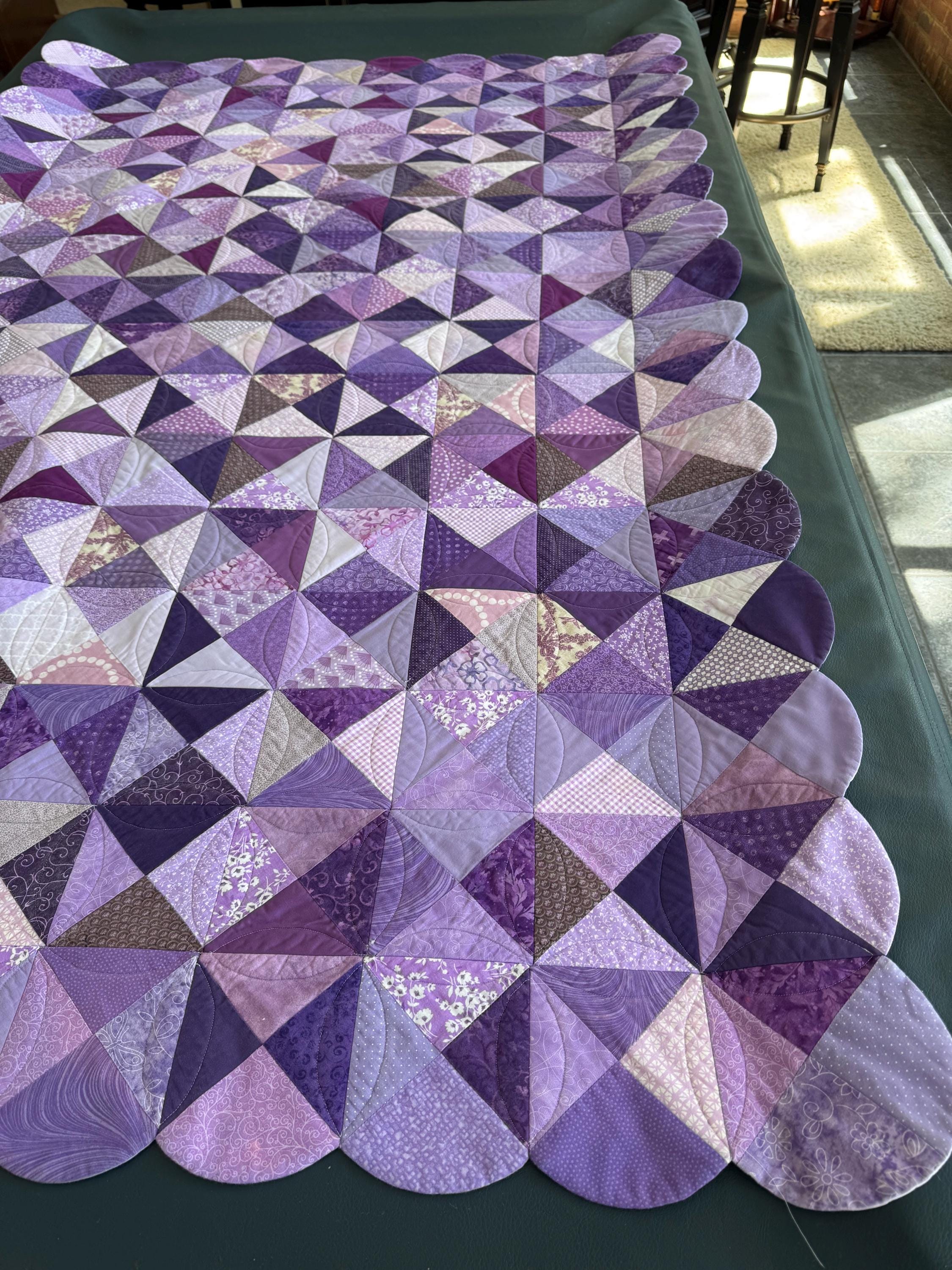 Gorgeous Shades of Purple- Reversible Quilt With Scalloped Edges. One ...