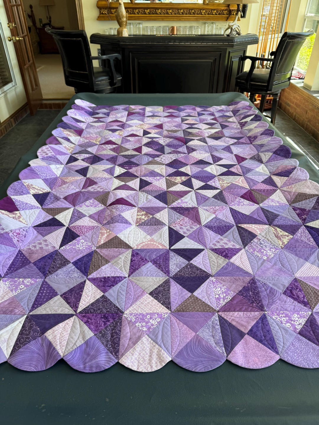 Gorgeous Shades of Purple- Reversible Quilt With Scalloped Edges. One ...