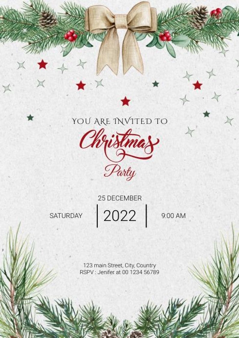 Red and Gold Christmas Party Invitation Template (digital Download) - Etsy