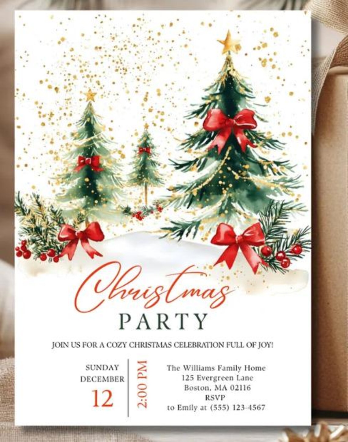 Red and Gold Christmas Party Invitation Template (digital Download) - Etsy
