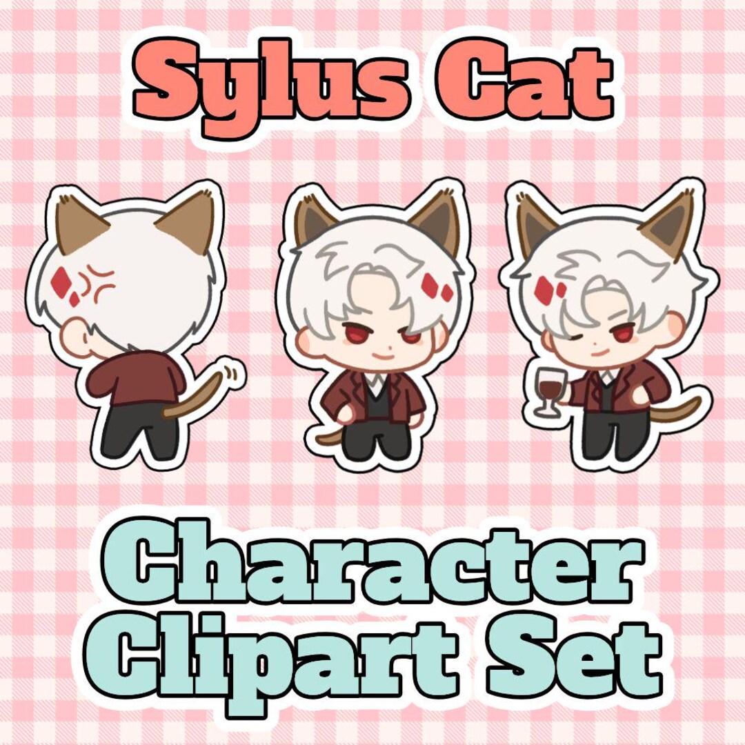 Love and Deepspace Sylus SD Cat Clipart Set: Kawaii Chibi PNG (digital ...