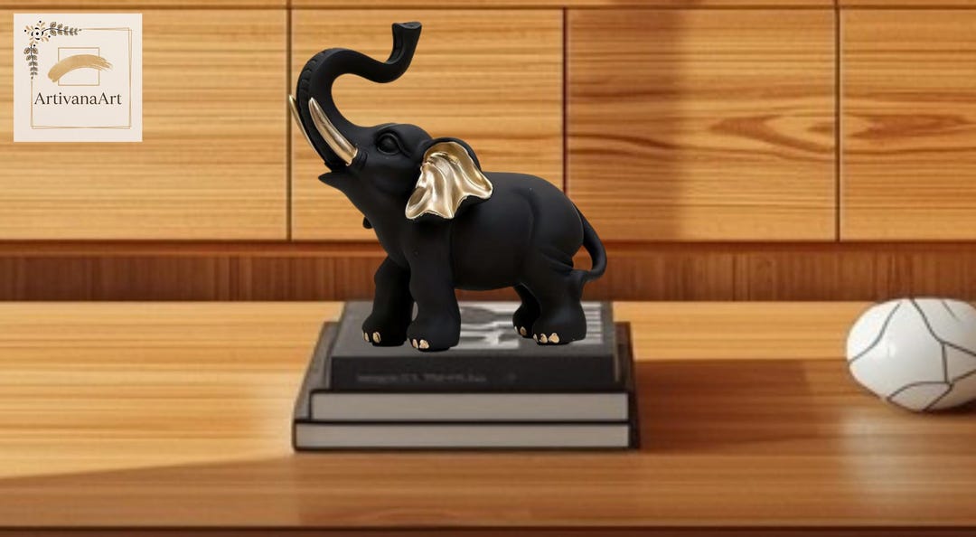 Black Gold Elephant Figurine – Handmade Resin-style Safari Statue ...